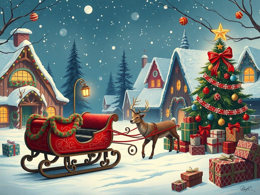 Whimsical Christmas Scene with Majestic Sleigh and... - AI Art