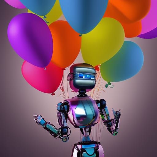 portrait of a beautiful robot holding a lot of colorful balloons - AI ...