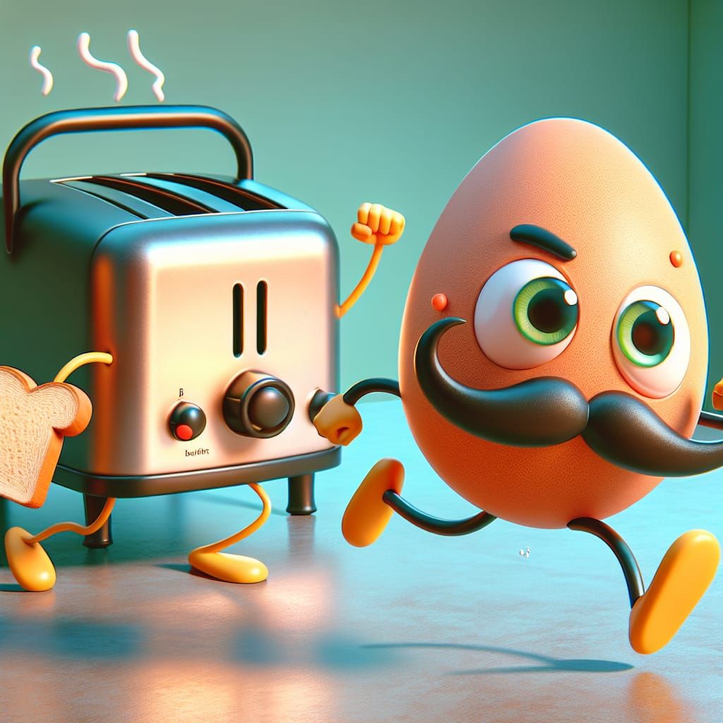 A cartoon egg running as fast as he can, the egg has a fearful cute ...