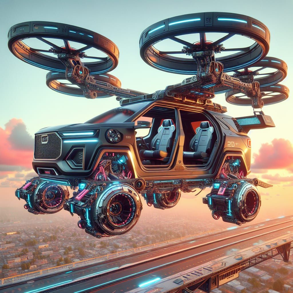 Flying suv. cyberpunk, grav technology, no wheels, futuristic, 4 doors ...
