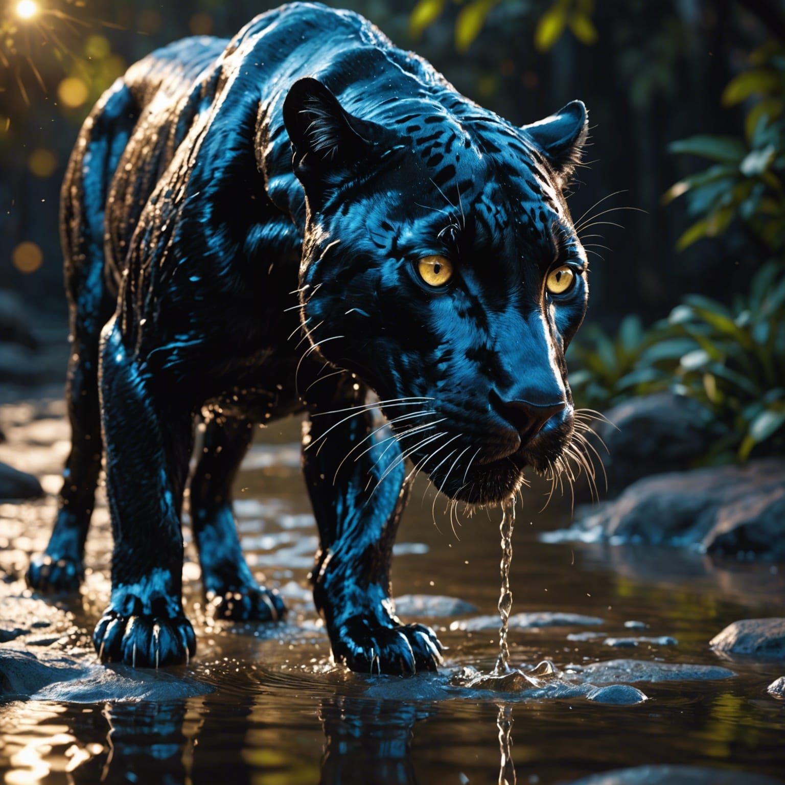 glowing photorealistic closeup final render of an epic panther licking ...
