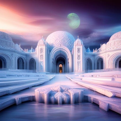 celestial ice blue heaven with marble white dome - AI Generated Artwork - NightCafe Creator