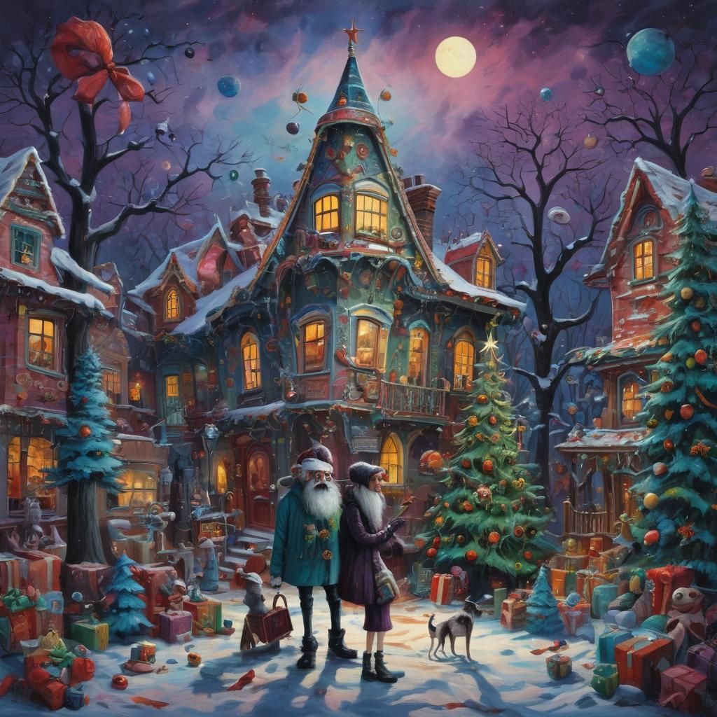 Surreal Christmas Scene in Neo-Expressionist Style - AI Art