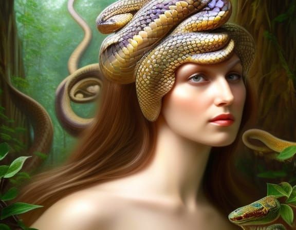 Fantasy realism of mythical Medusa (actually real detailed venomous ...