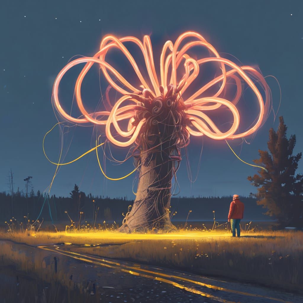 Surreal Light Painting Tendrils in a Cyberpunk Aes... - AI Art