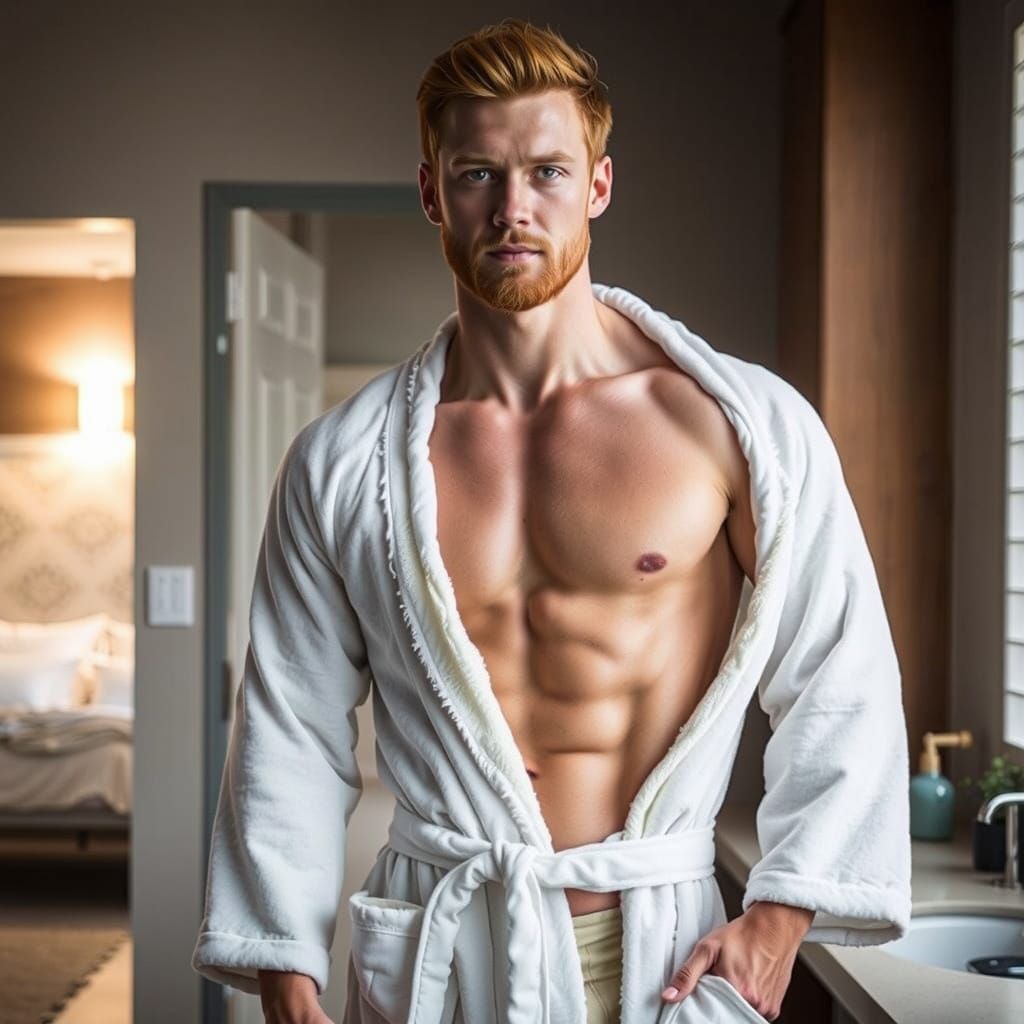 Rugged Young Redhead in Robe - AI Art