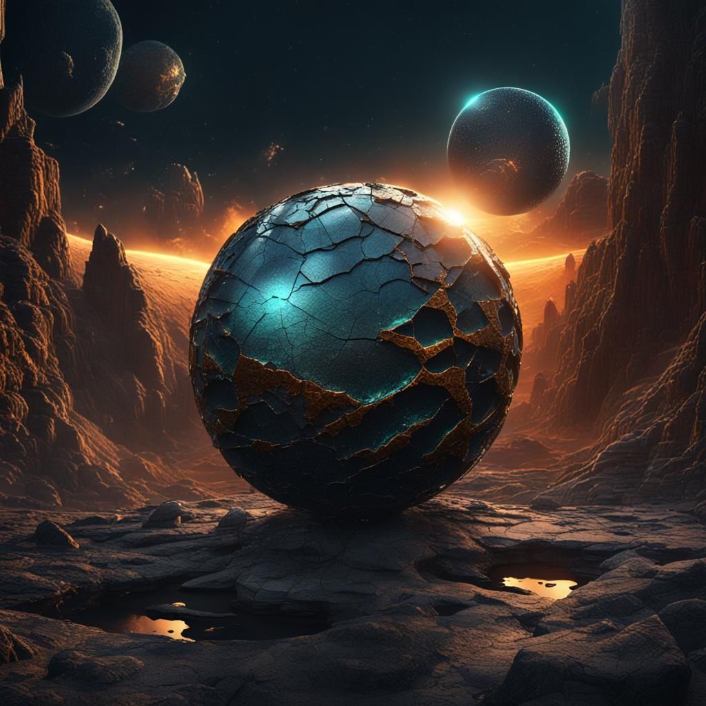 a masterpiece of fantasy and cosmic. a mysterious metallic sphere ...