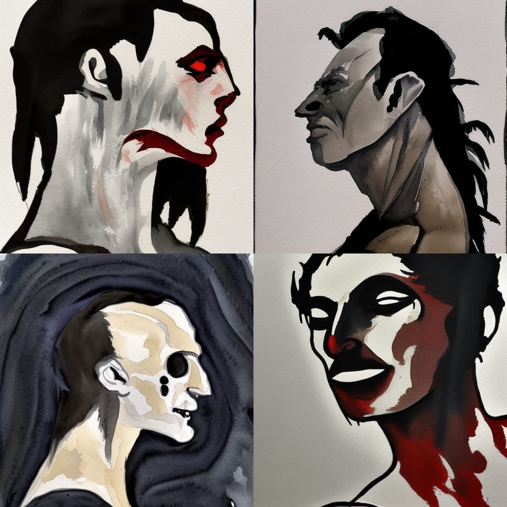 side view of a vampire, paint in black and white silhouette style - AI ...