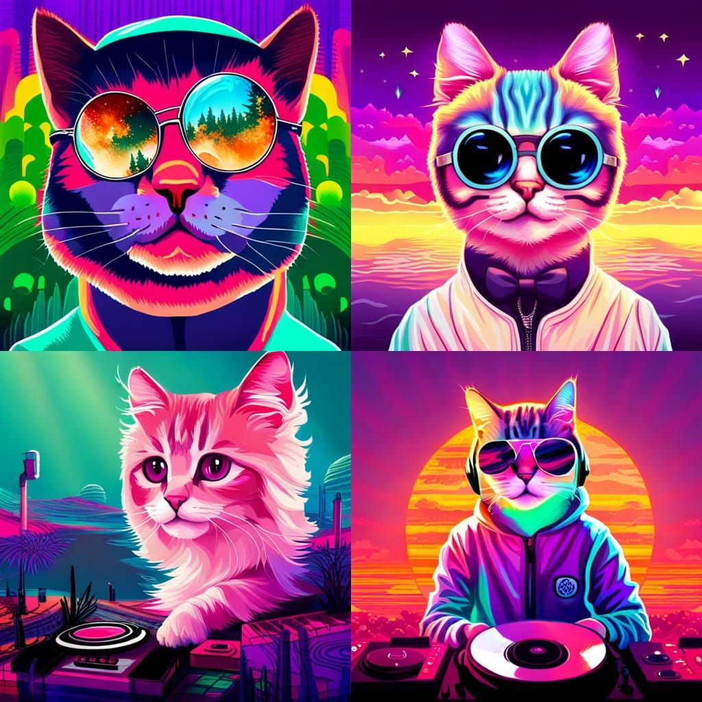 Trippy Kitty DJ, Kawaï, VaporWave, - AI Generated Artwork - NightCafe ...
