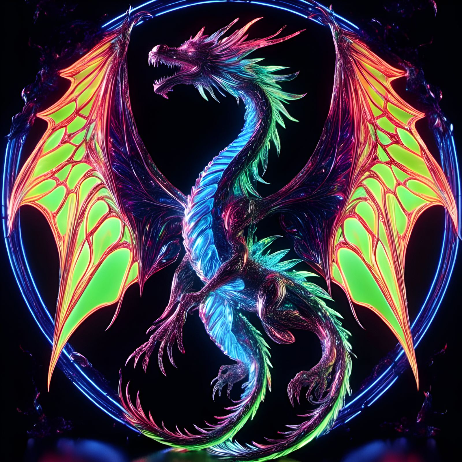 Neon Crystal Ribbon Dragon! - AI Generated Artwork - NightCafe Creator