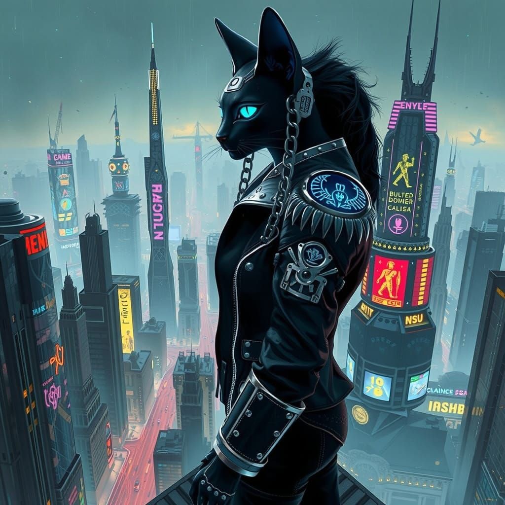 Cyberpunk Bast, Ancient Egyptian Cat Goddess - AI Art