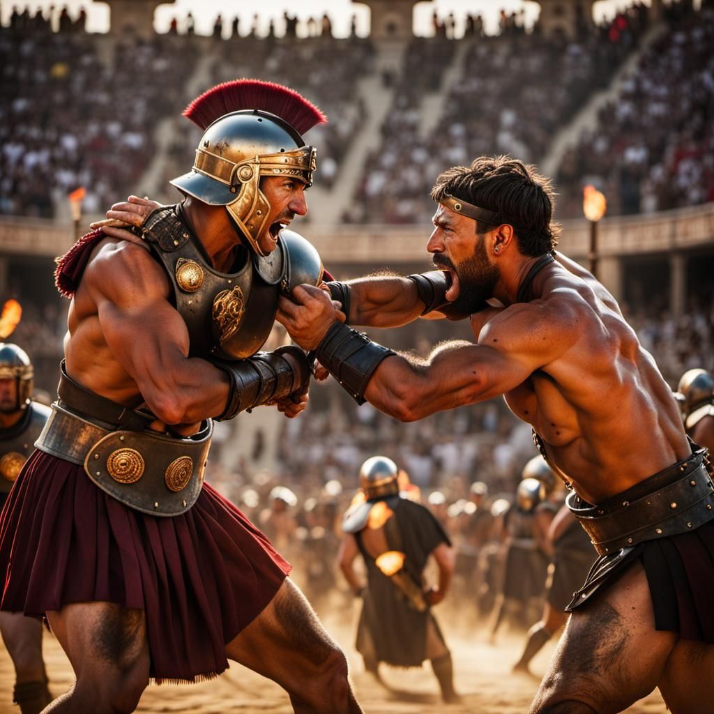 Two Roman Gladiators battling in the colosseum - AI Generated Artwork ...