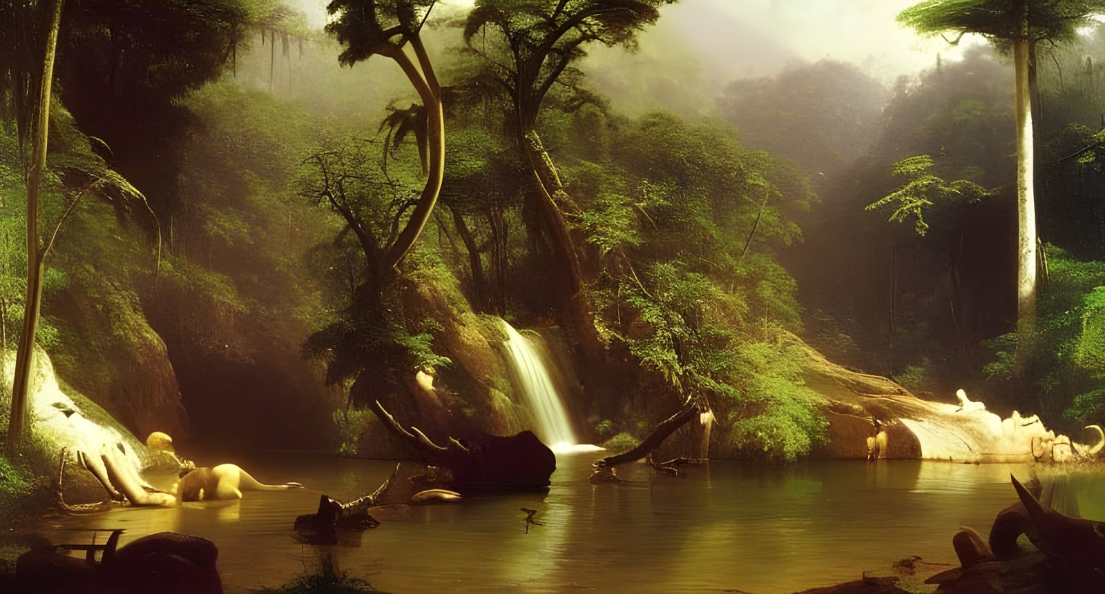 "Dark Jungle Ravine" (Desktop) - AI Generated Artwork - NightCafe Creator