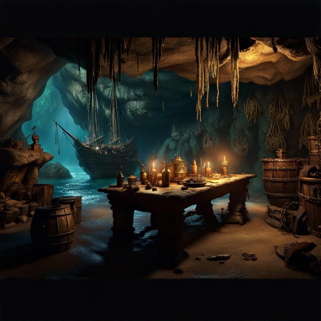 Pirate Hideout in a cave : r/nightcafe
