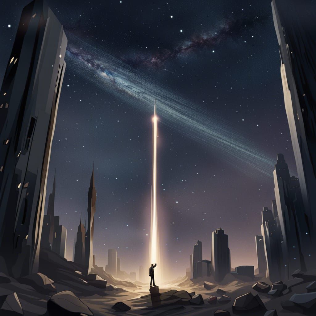 A shooting star tells the tale of fallen towers - AI Generated Artwork - NightCafe Creator
