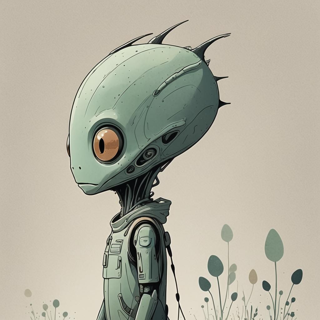 a cute minimalistic simple alien side profile Clipart, organic forms ...