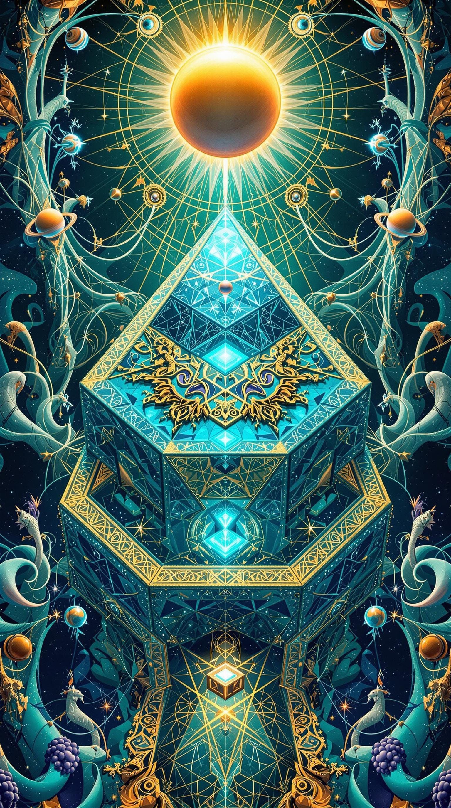 Esoteric Hexagon Sun with Saturn Rings and Metatro... - AI Art