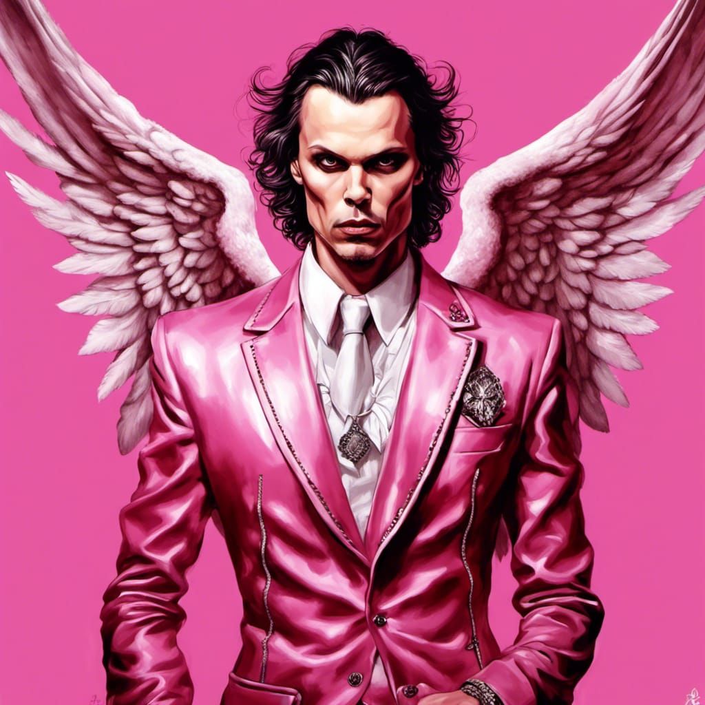 Beautiful Ville Valo angel fierce expression wearing complete pink suit ...
