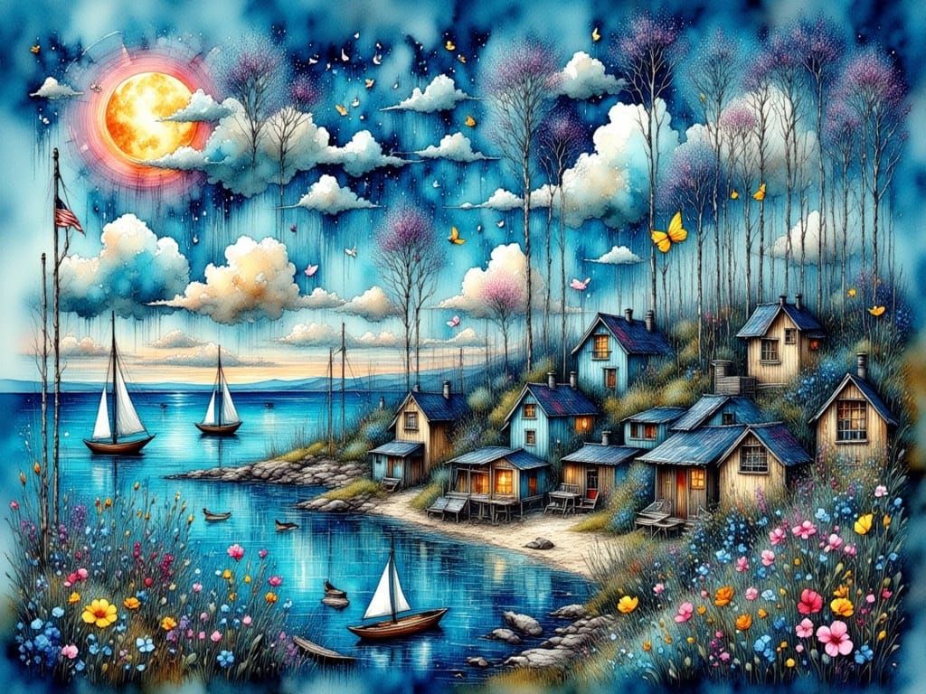 landscape of a cozy sea village - Cozy Seaside Village in Wh...