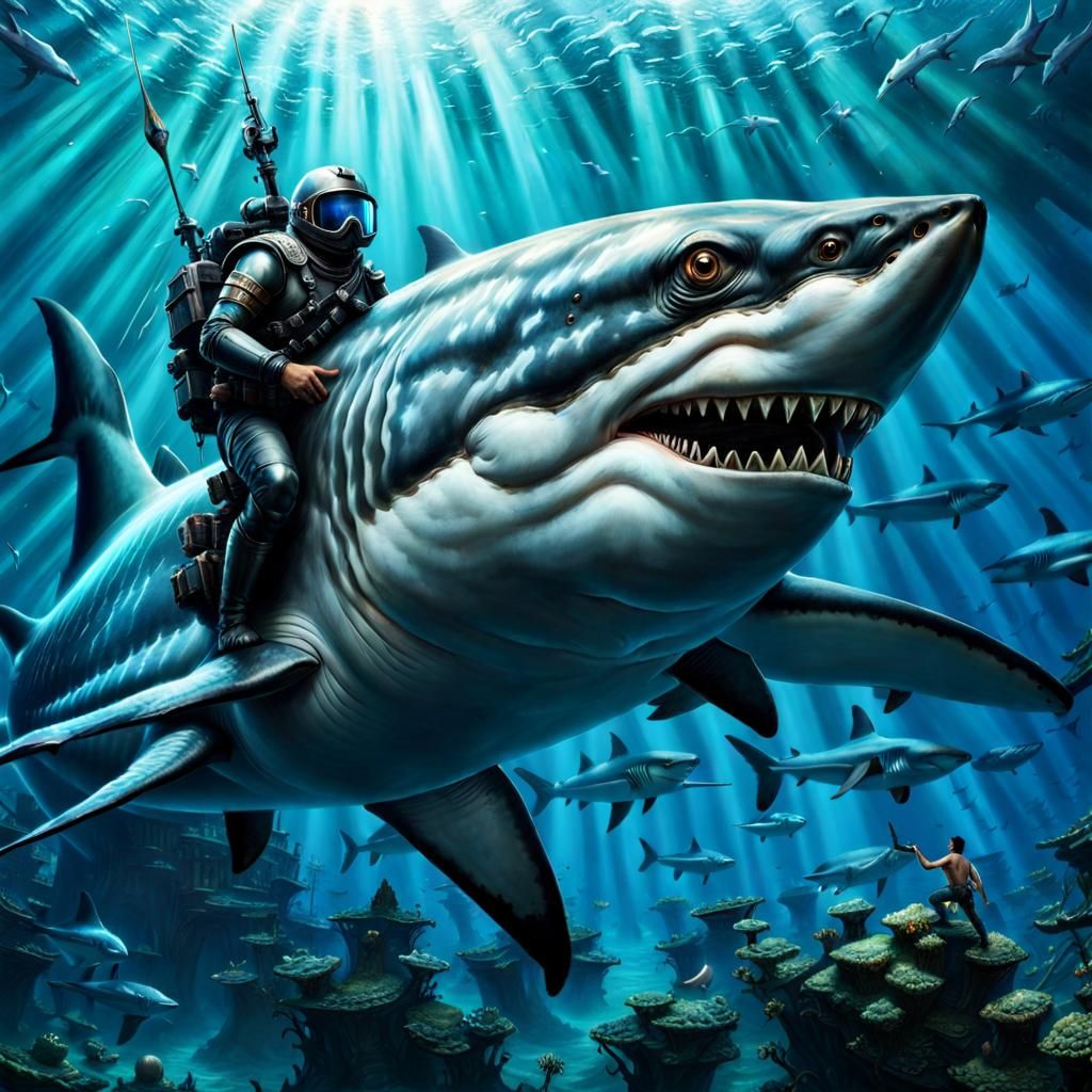 Great White Shark Rider - AI Generated Artwork - NightCafe Creator