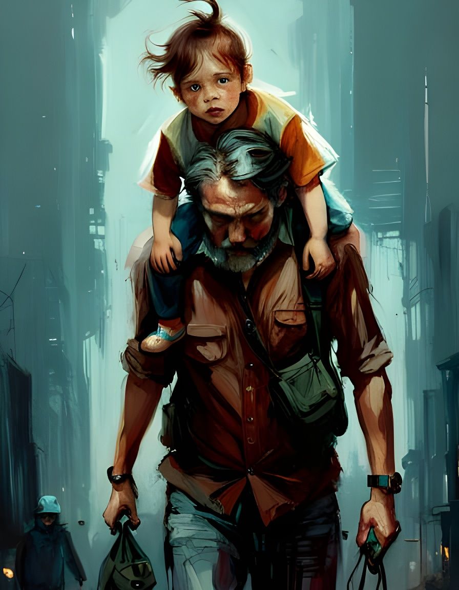 Father and son in a post-apocalyptic world - AI Generated Artwork ...