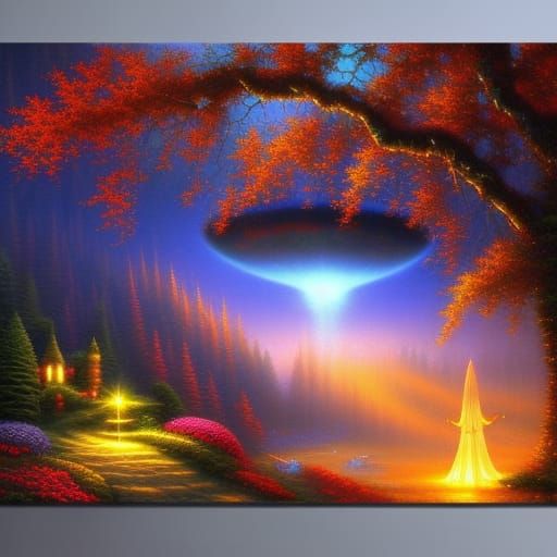 create a realistic picture of a UFO and a very old spirited entity from ...