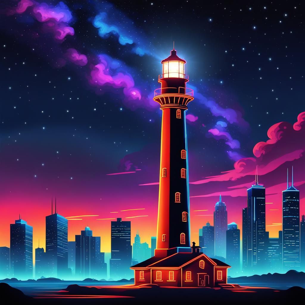 A neon sign lighthouse #6 - AI Generated Artwork - NightCafe Creator