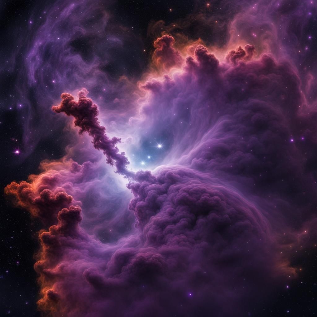 nebula with lots of glowing gas effect, going from purple to violet ...