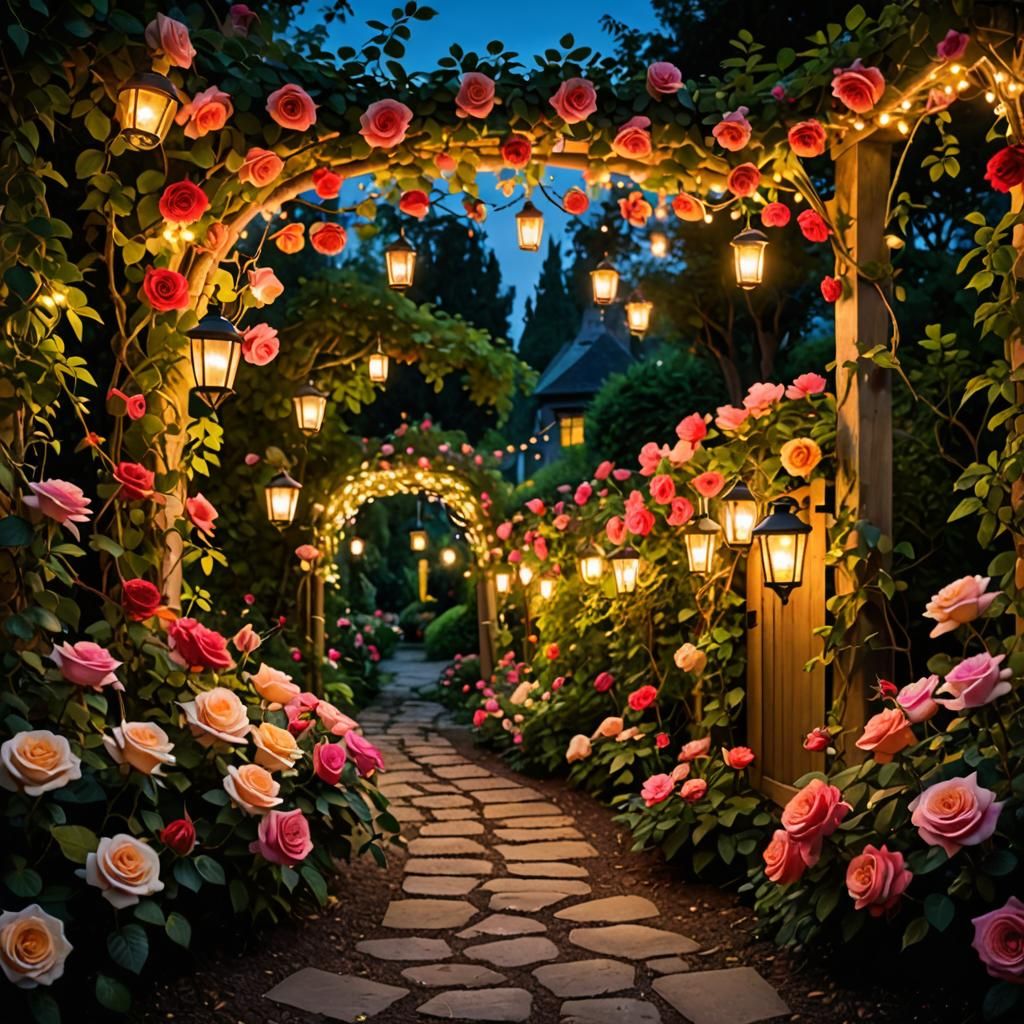 Magical Rose Garden at Night 💫 - AI Generated Artwork - NightCafe Creator