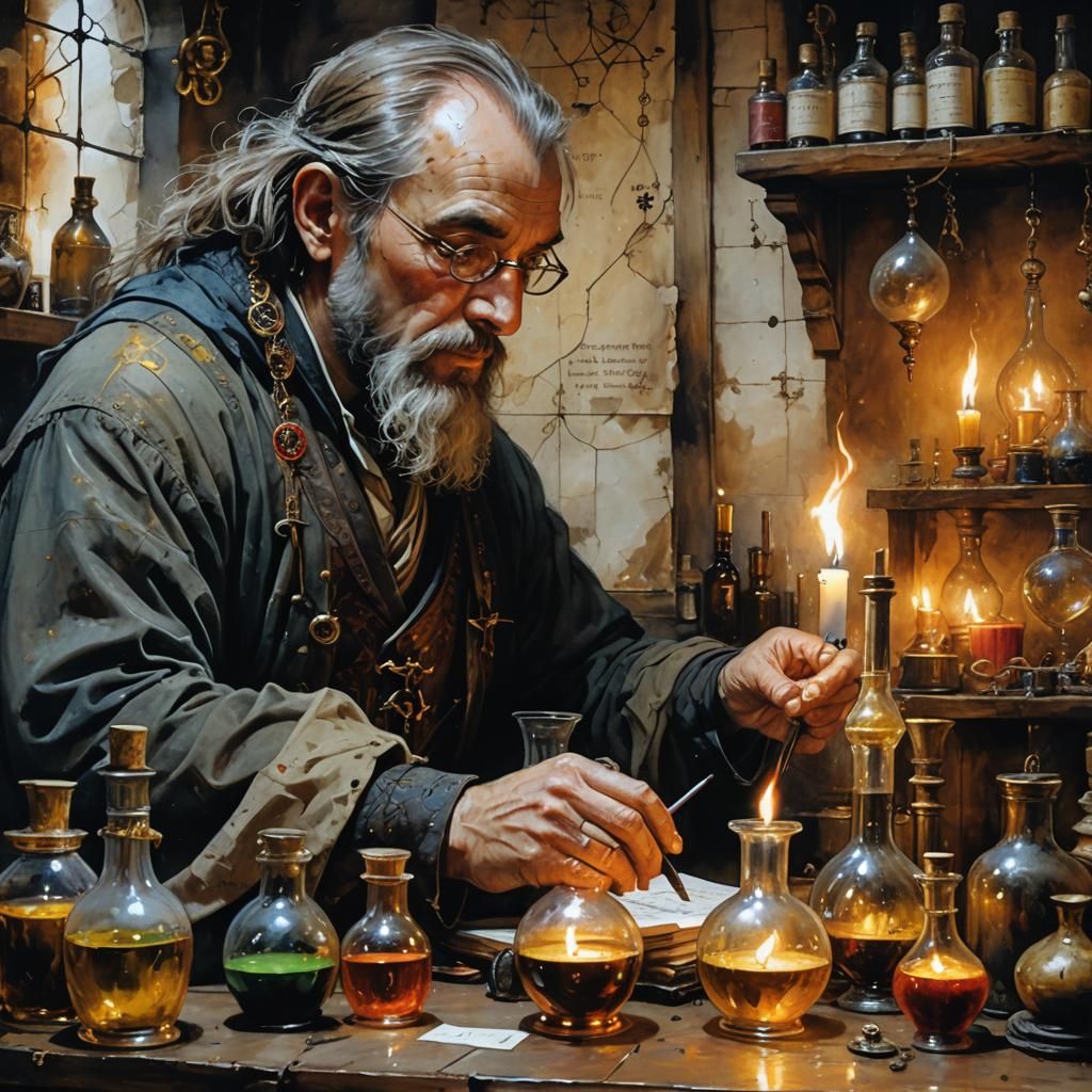 Alchemist in his study - AI Generated Artwork - NightCafe Creator