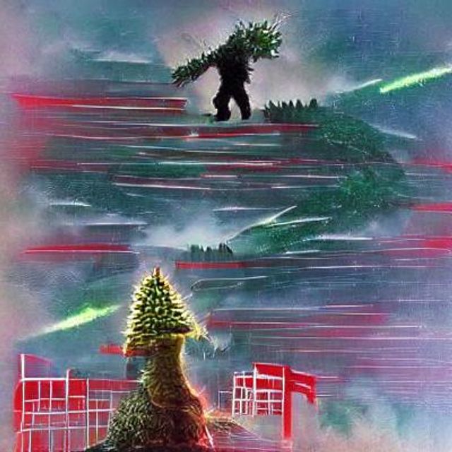 godzilla taking down a christmas tree in the middle of a forest - AI ...