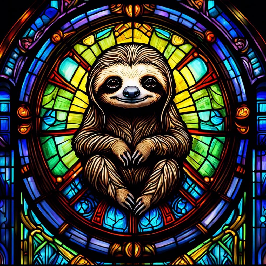 Stained glass window sloth - AI Generated Artwork - NightCafe Creator