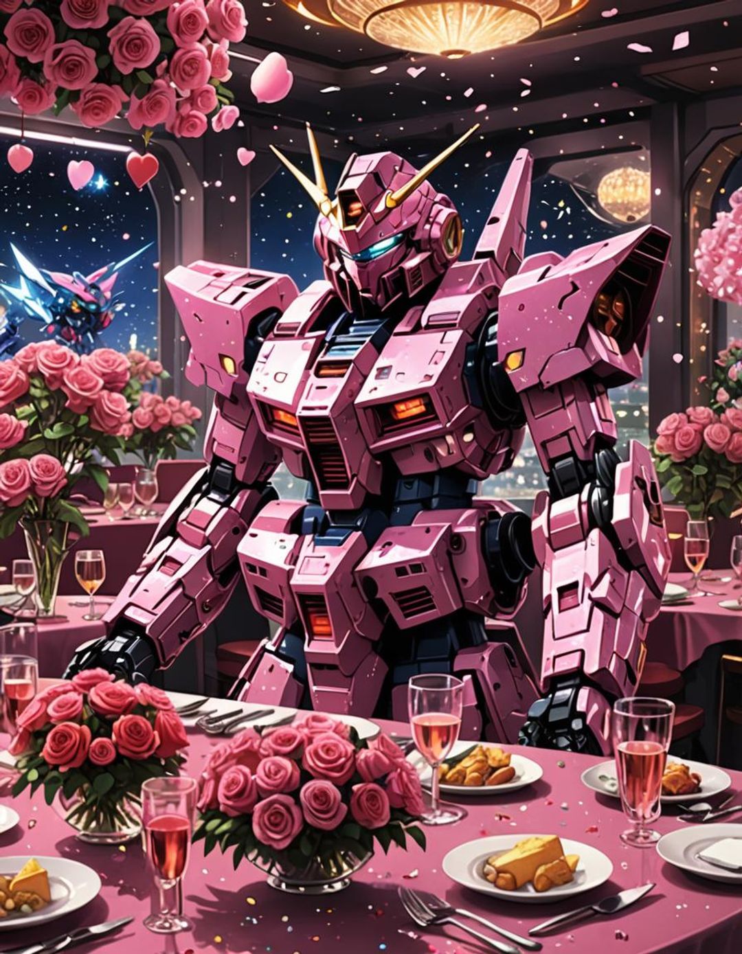 Pink mech at a restaurant - AI Generated Artwork - NightCafe Creator
