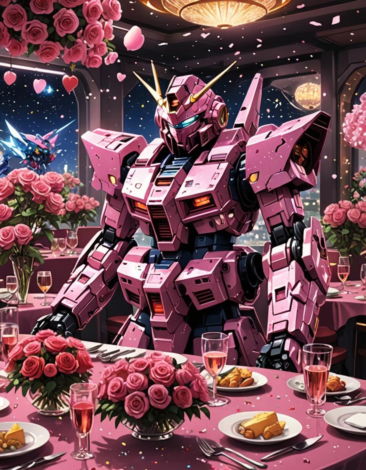 Pink mech at a restaurant - AI Generated Artwork - NightCafe Creator
