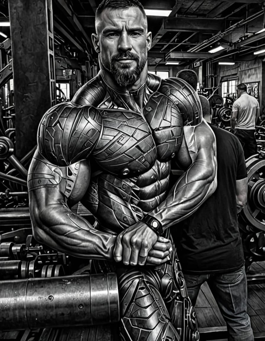 Hyper-Realistic Charcoal Drawing of a Bodybuilder ... - AI Art