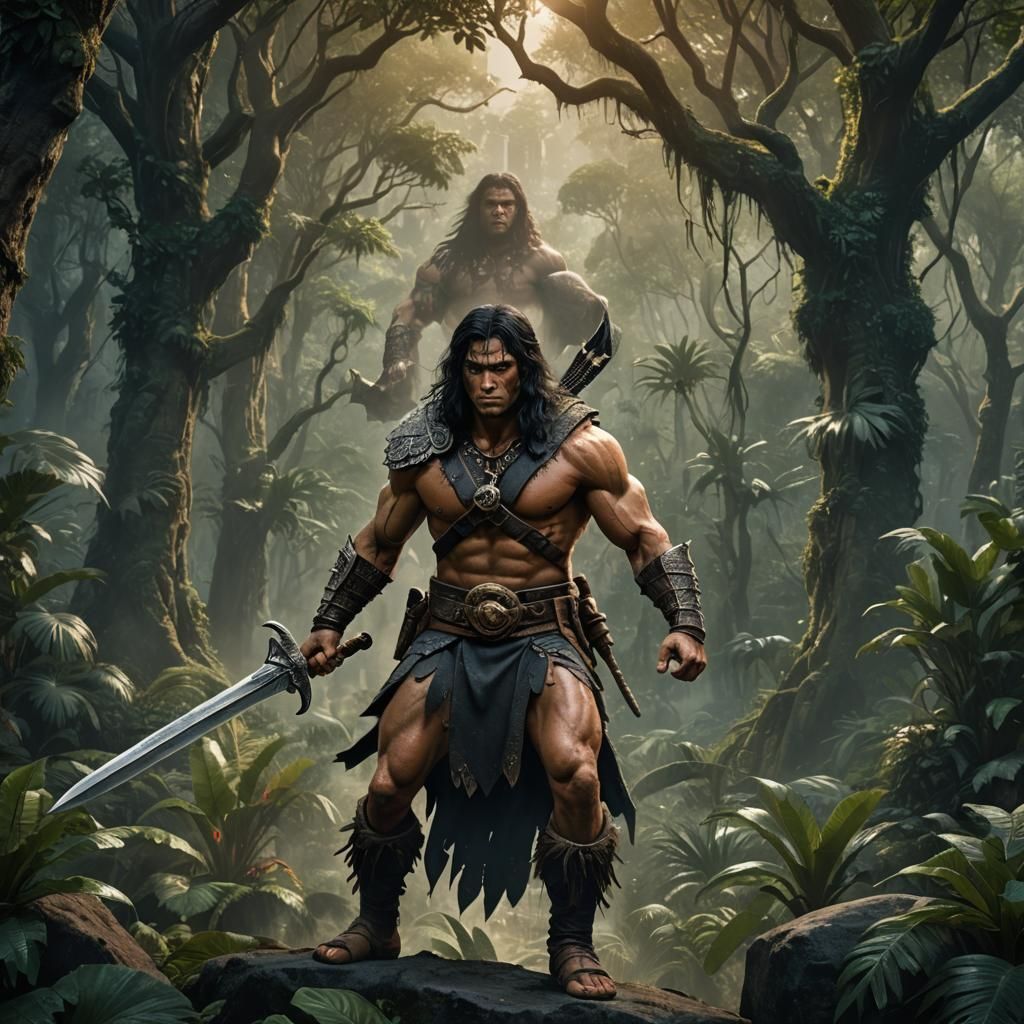 Realistic portrait on conan the barbarian with black hair, no beard ...