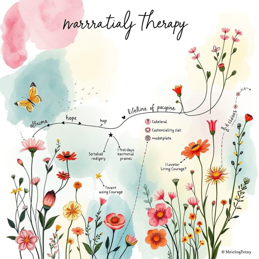 Infographic. Narrative therapy. Lifeline. Trauma. Resilience. Courage.