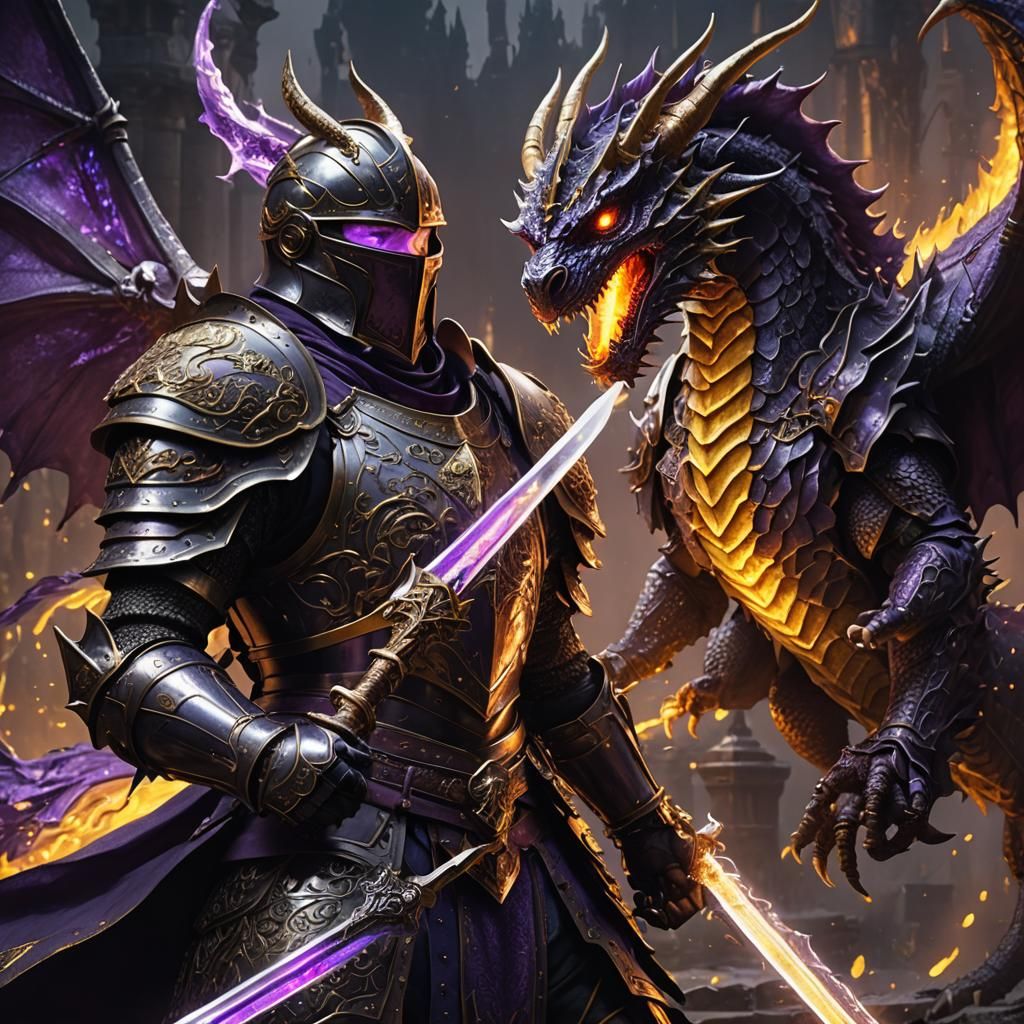 Glowing Knight Defeats Dragon in Dark Fantasy Real... - AI Art