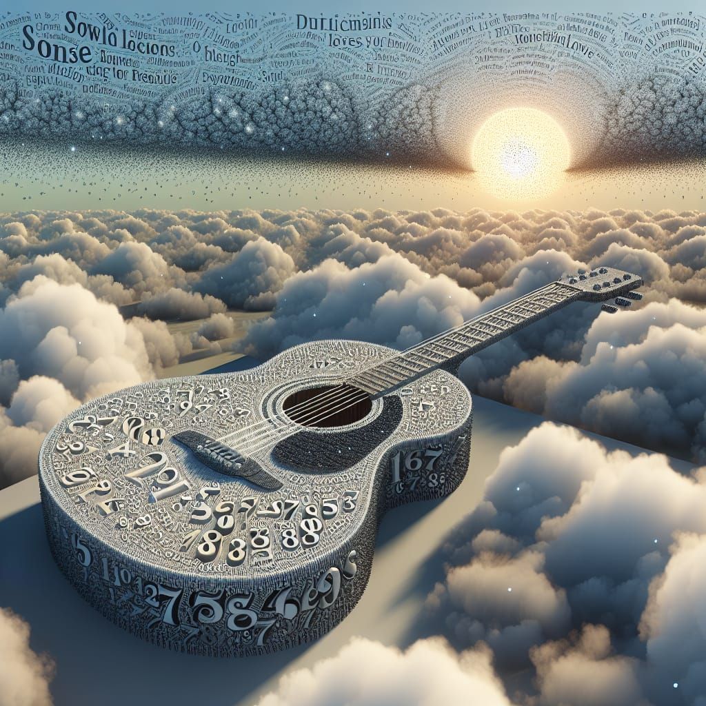 Surrealist Guitar of Numbers in a Sky of Love - AI Art
