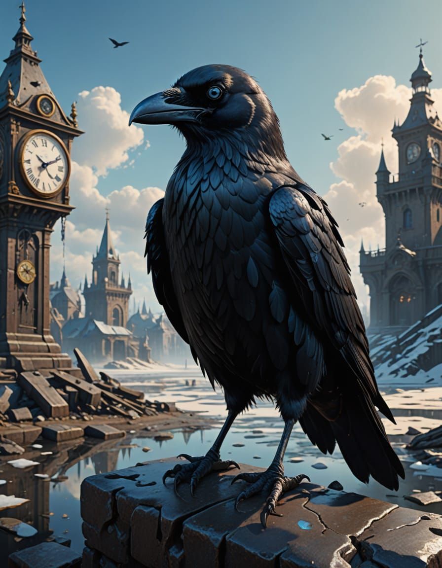 Anthromorphic Crow in a Dreamlike Surrealist Lands... - AI Art