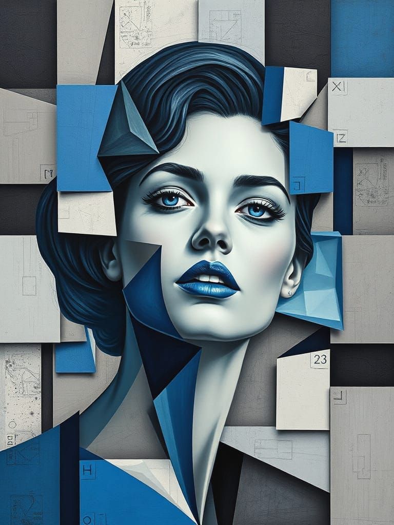 Grey & Blue portrait - inspired by the pioneering Cubist works