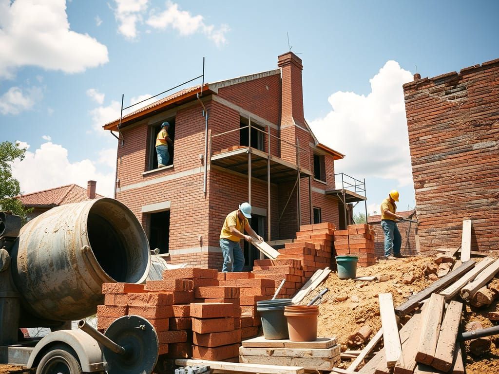 Brick House Construction in Vivid Detail - AI Art