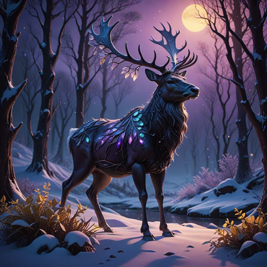 Majestic Reindeer Illuminated by 5D Northern Light... - AI Art