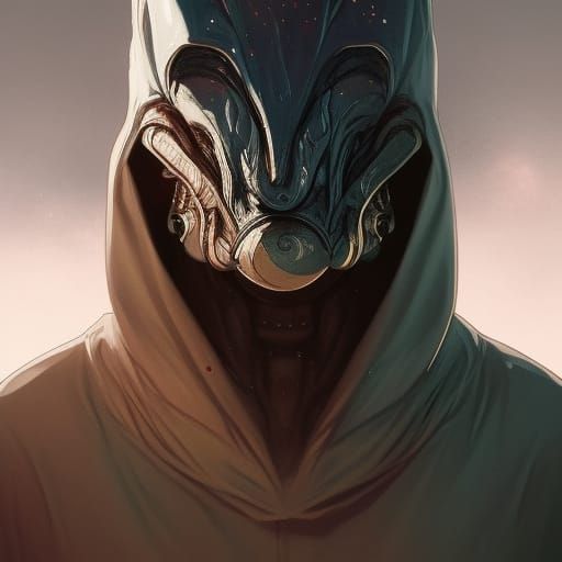 Hooded alien creature head and shoulders portrait, 8k resolution ...