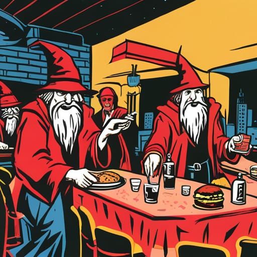 Wizards in fast food restaurant - AI Generated Artwork - NightCafe Creator