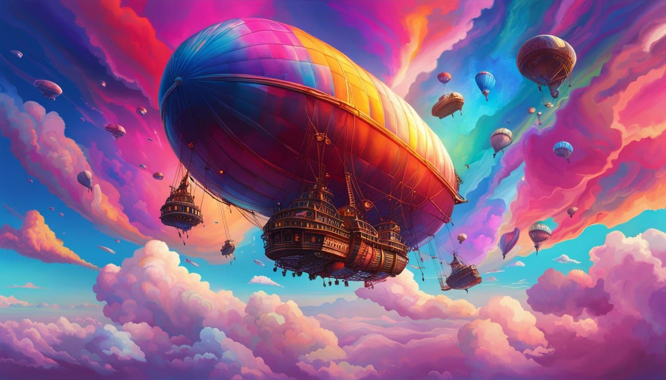 Airships in a colourful sky - AI Generated Artwork - NightCafe Creator