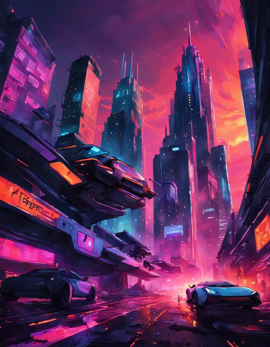 Cyberpunk City. - Surreal Cyberpunk Girl Confronts Hovering ...