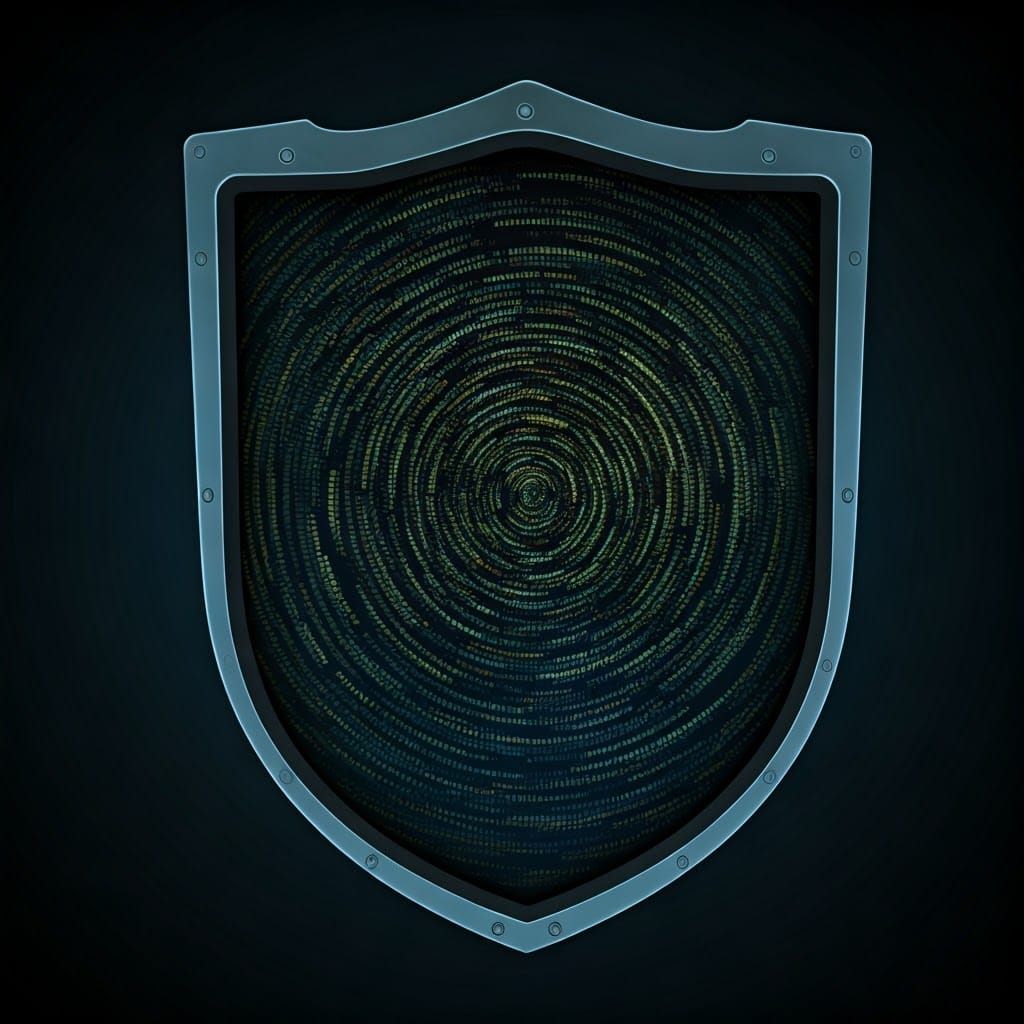 Data Portal - Glowing Software Shield in Cyberpunk Style