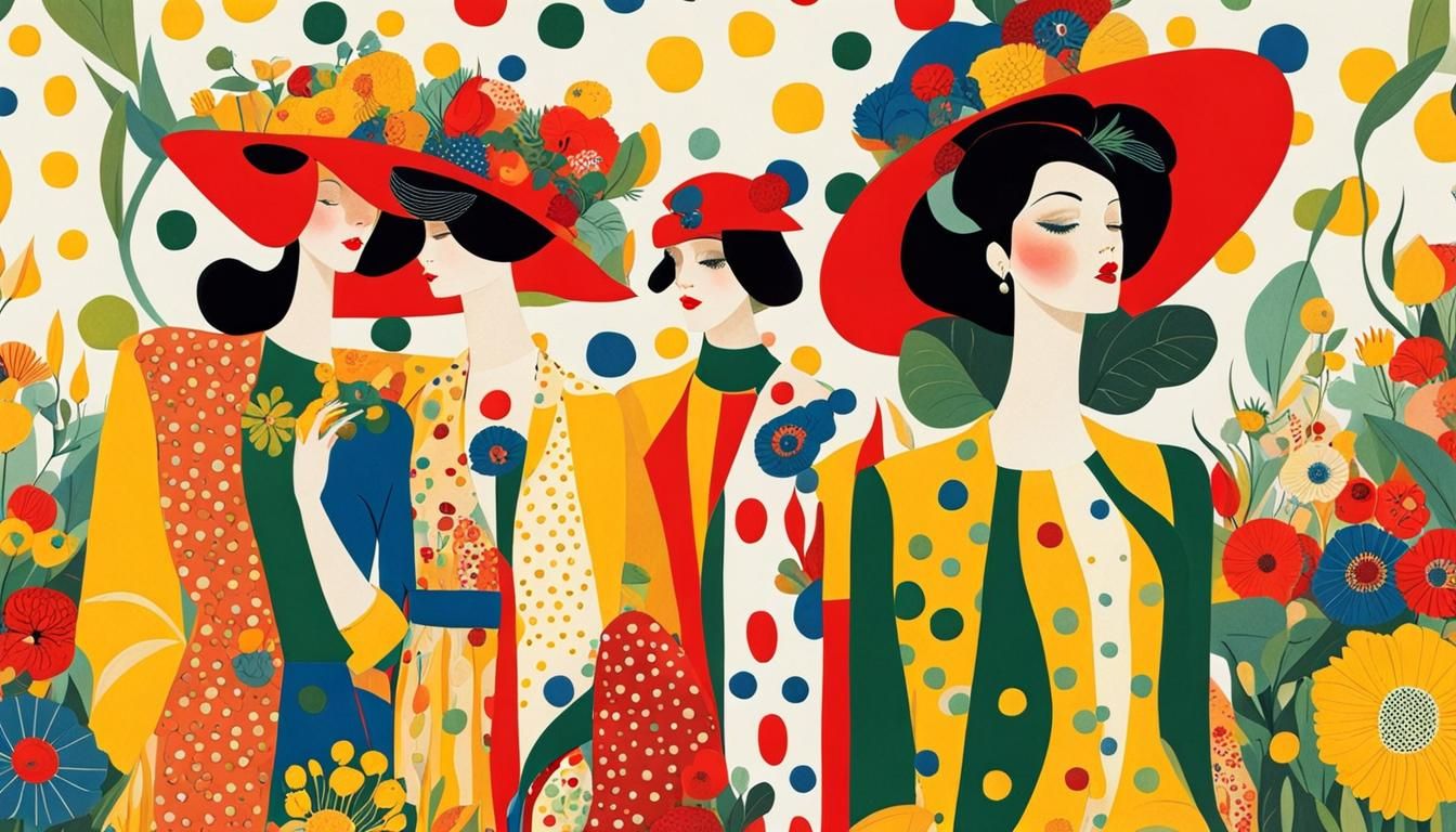 beautiful women in the style of bold colors and patterns, whimsical ...