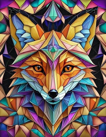 (intricately detailed cubistic art of a fox in psychedelic strong ...